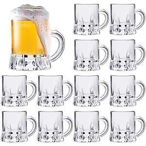 Meanplan Mini Beer Mugs Bulk Shot Glasses Beer Glasses Set 1oz Small Clear Beer Stein with Handles Mini Tasting Whiskey Cups for Drinking Beer Festival Birthday BBQ Bar Party(12 Pieces, Plastic)