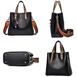 GJGJTER Top-handle Handbags Tote for Women Soft PU Purse Shoulder Crossbody Bag with Exquisite Pendant-Black