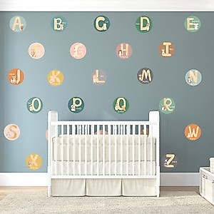 Alphabet Wall Decals for Classroom - 5 Inch Nursery Alphabet Letters for Wall - ABC Wall Decals for Kids Rooms - ABC Wall Chart for Toddlers Learning - Boho Rainbow Animal Alphabet A B C Decals