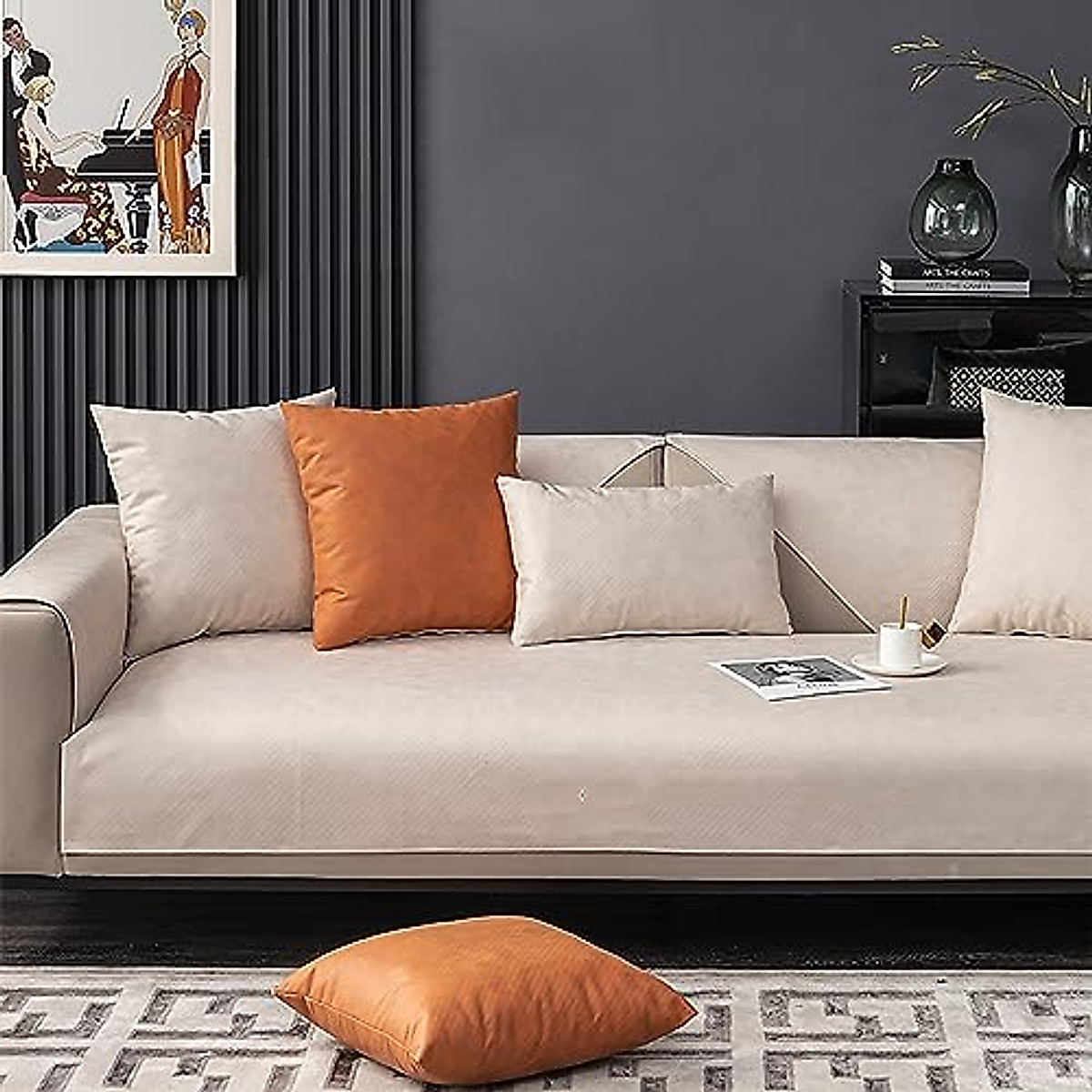 LIANGLAOI Faux PU Leather Sofa Cover for 1 2 3 4 Seater,Waterproof Non-Slip Sectional Couch Cover,L Shaped Sofa Slipcover for Dogs Pets Children Furniture Protector-Blue,1pc-45x45cm/Pillowcase