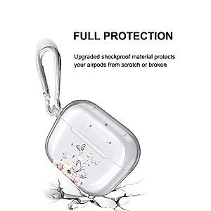 JAHOLAN AirPods 3 Case Clear Butterfly Case Cute Protective Soft Shockproof Cover with Keychain for Women Girls Compatible with AirPods 3rd Generation Wireless Charging Case - Butterfly Flower Pink