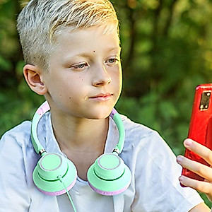 Cowyawn Toddler Headphones Ultra Light Comfort Kids Headphones, Rotatable Wired Headphones with Microphone for Toddlers Kids for School Travel Airplane, 85dB/94dB Volume Limit 3.5mm Jack, Green/Purple