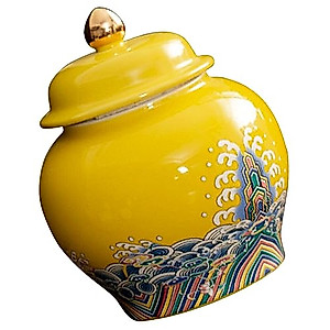 GANAZONO Walkway Stones for Pathway Ceramic Tea Canister Food Storage Jar with Lid 900ML Spices Coffee Bean Tea Food Canister for Loose Tea Coffee Sugar Spices Nuts Yellow Ceramic Canister