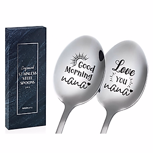 Nana Gifts, Nana Spoon, 2 Pcs Stainless Steel Engraved Coffee Spoons, Good Morning Nana