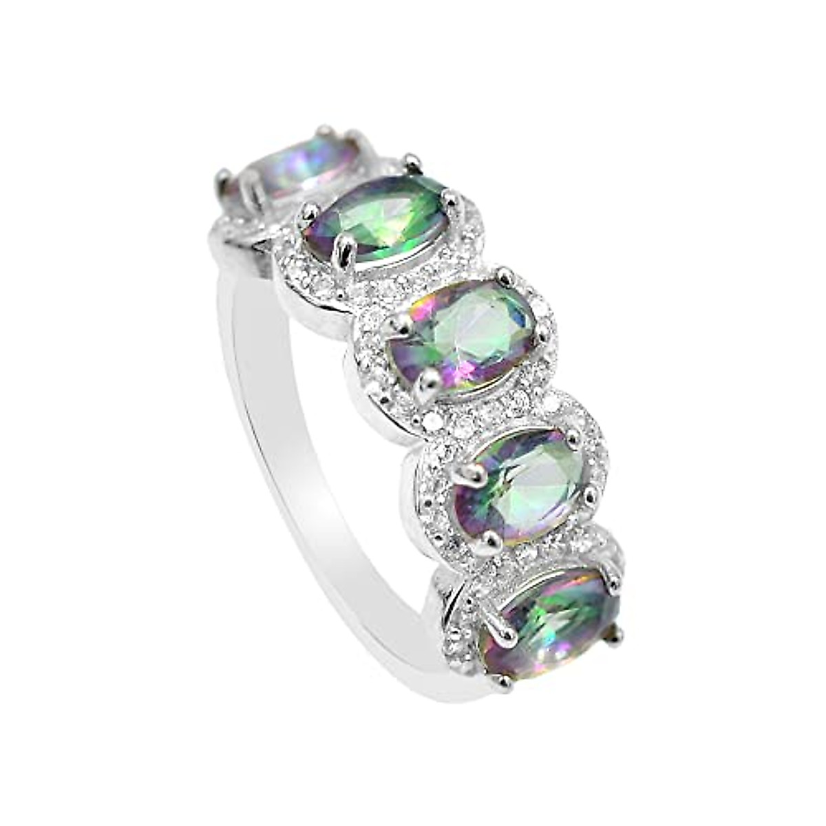 6X4 MM Oval Cut Rainbow Fire Mystic Topaz Ring 925 Sterling Silver November Birthstone Promise Ring Christmas Gift For Girlfriend Gift Women Jewelry Gift For Her (Sterling Silver, 8.75 US)