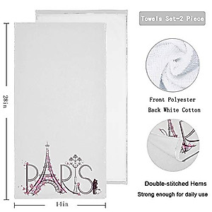 Naanle Chic Romantic French Paris Eiffel Tower Butterfly Luxury 2 Piece Soft Fluffy Guest Decor Hand Towels, Multipurpose for Bathroom, Hotel, Gym and Spa (14" x 28",White)
