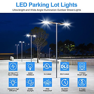 YELLORE 2 Pack 320W LED Parking Lot Light 44,800LM UL DLC Listed LED Shoebox Pole Light with Slip Fitter 5000K Flood Lights Outdoor IP65 Waterproof Commercial Street Light 100-277VAC