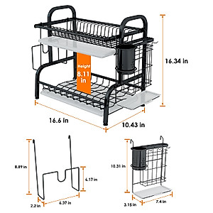 LEGUANG Dish Drying Rack, 2-Tier Stainless Steel Dish Racks for Kitchen Counter, Small Plate Rack Organizer, Space Saving, Black