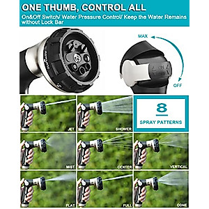 ESOW Garden Hose Nozzle Sprayer, 100% Heavy Duty Metal Water Hose Nozzle with 8 Different Spray Patterns, High Pressure Hand Sprayer for Watering Plant & Lawn, Washing Car & Pet