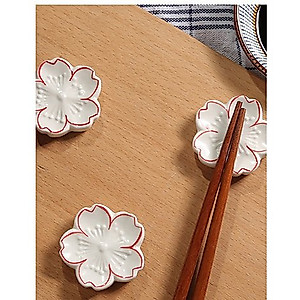 CHOOLD Elegant Cherry Blossom Ceramic Chopsticks Rest Rack Dinner Spoon Stand Knife Fork Holder,Sakura Chopsticks Stand(Set of 6)