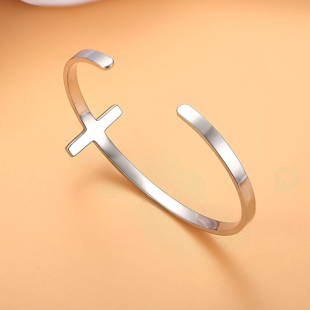 Jewenova Inspirational Cross Bracelet for Women Stainless Steel Religious Cuff Bangle Bible Verse Christian Bracelet for Women Engraved Bracelet, Joshua 1:9