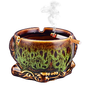 K COOL Ceramic Ashtray with Lid, Cigarettes Ashtrays for Outdoor Indoor, Owl Animal Outdoor Ashtray, Ash Holder for Smoker, Desktop Smoking Ash Tray for Home Office, Gift for Women Mother (Green)