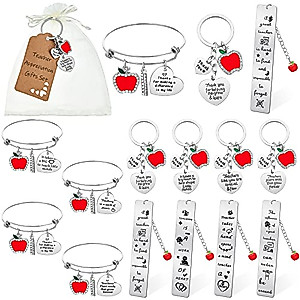 20 Pcs Teacher Appreciation Gifts in Bulk Include 4 Teacher Keychain 4 Teacher Bookmark 4 Teacher Bracelet 4 Tags 4 Organza Bag for Teacher End of Year Valentine Christmas Graduation Gift Supplies
