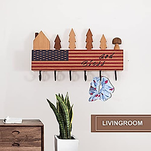 Seasonwind Key Holder Wall Mounted Key Hooks for Wall Decorative with 6 Hooks and 6 Ornaments, Wood Key Organizer Rack Hanger for Entryway, Front Door, Hallway, Office