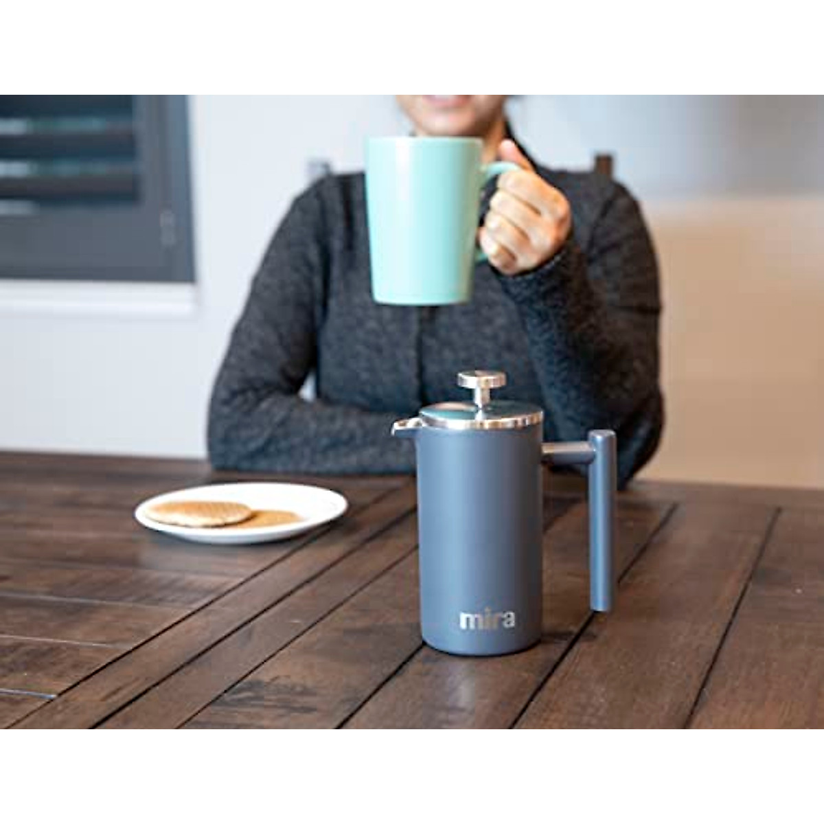 MIRA 12 oz Stainless Steel French Press Coffee Maker | Double Walled Insulated Coffee & Tea Brewer Pot & Maker | Keeps Brewed Coffee or Tea Hot | 350 ml