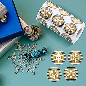 500 Pieces 1.5 Inch Snowflake Christmas Stickers Winter Holiday Stickers Xmas Stickers Black and Gold Snowflake Stickers Christmas Envelope Seals Decals for Christmas Party Favors Supplies Decoration