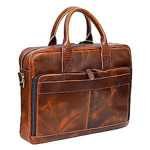 17 Inch Vintage Handmade Leather Travel Messenger Office Crossbody Bag Laptop Briefcase Computer College Satchel Bag (Tan Brown)