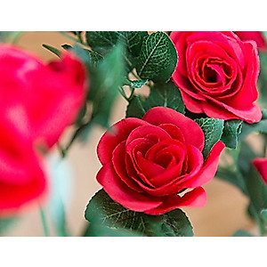 4 Pack 32FT Red Flower Garland Rose Flower Banners Artificial Aesthetic Flowers for Wedding Arch Party Garden Craft Room Décor(Red)