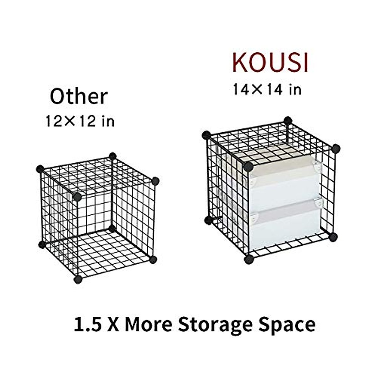 KOUSI Storage Cube - 14"x14" Cube (20 Cubes) Organizer Stackable Cubes for Storage Cubby Unit Wire Bookshelf, Black Wire
