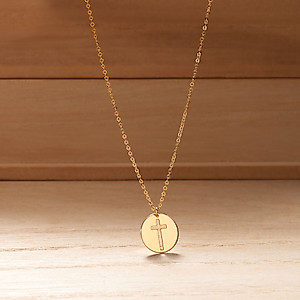 Ross-Simons Italian 14kt Yellow Gold Cross Cutout Disc Pendant Necklace. 18 inches