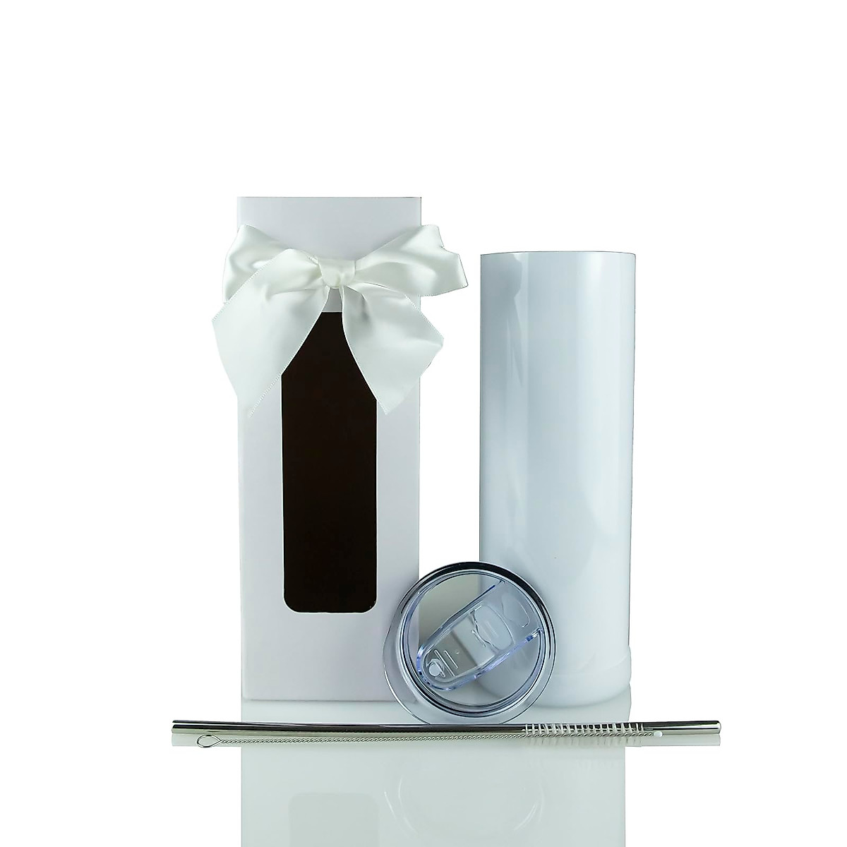 Hogg 20oz Edge Sublimation Tumbler Gift Set (12 Units), Sublimation Cups with Lids Straws and Accessories, Double Wall Insulated Stainless Steel Sublimation Blanks, 20 oz Skinny Tumblers Bulk