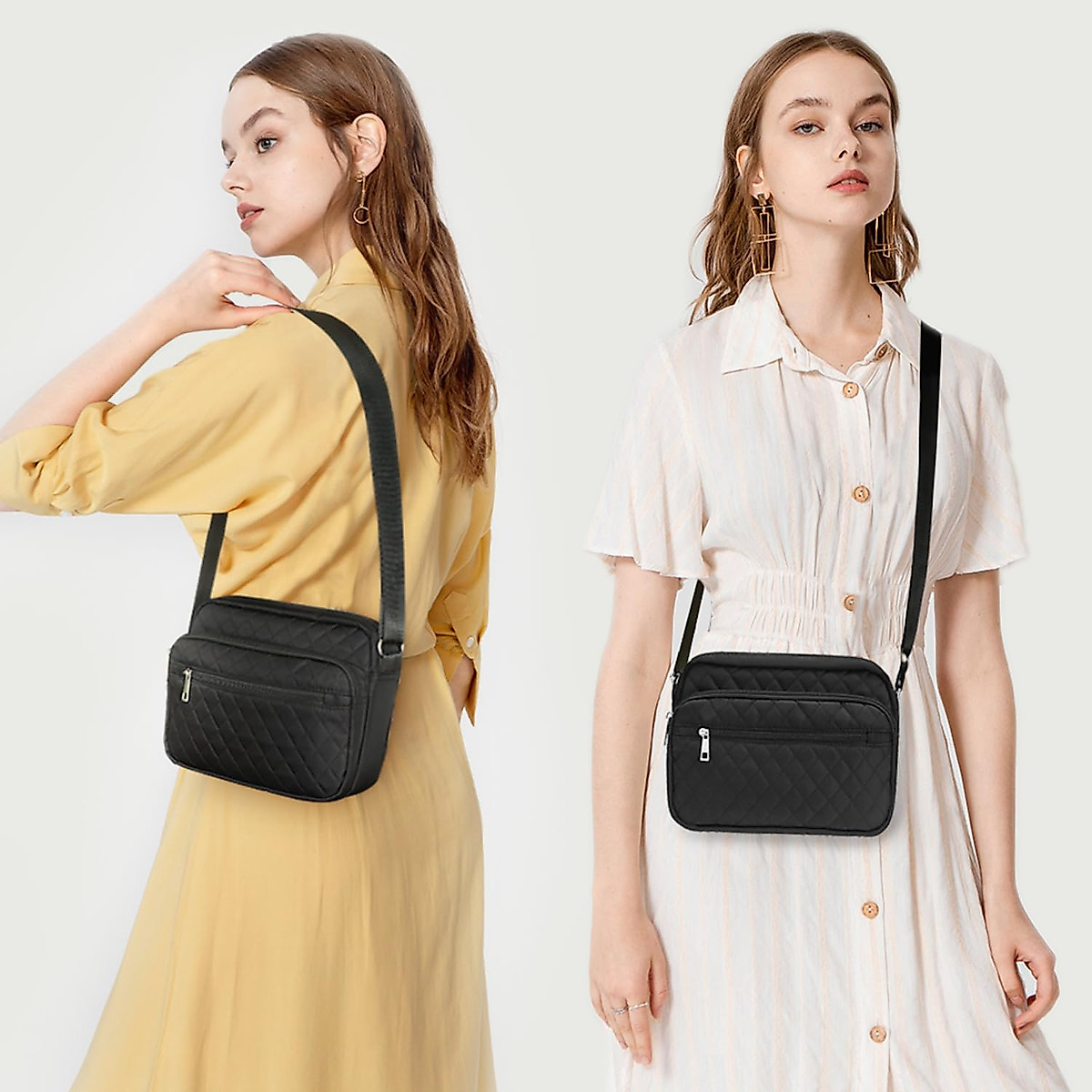 Black Quilted Crossbody Bags for Women Medium Nylon Crossbody Purse Stylish Travel Messenger Shoulder Bag Trendy Crossbody Purses Fashion Designer Cross Body Bag