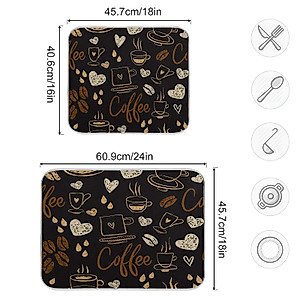 Coffee Heart Dish Drying Mat for Kitchen,Kitchen Drying Pad Dish Drainer Pad Drying Rack Pad Kitchen Counter Mat 18 x 24 Inch