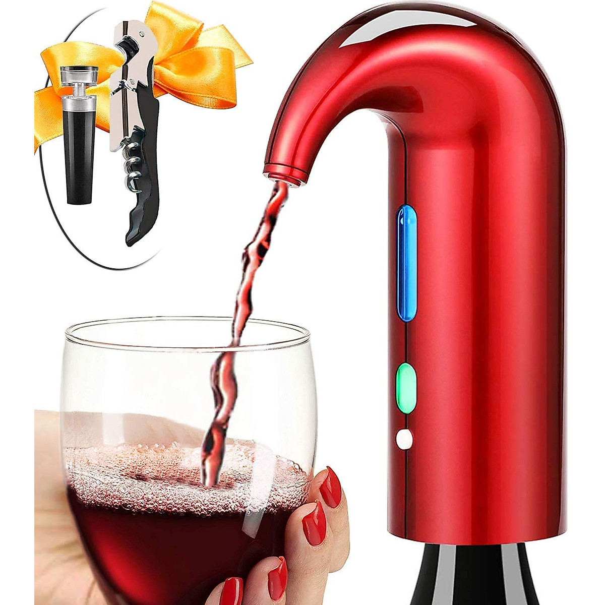 Electric Wine Aerator Pourer, Stopper Multi-Smart Automatic Filter Wine Dispenser - Premium Aerating Pourer and Decanter Spout - wine preserver(Lucky red)