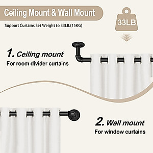 1 Inch Industrial Curtain Rod, Curtain Rods for Windows 66 to 120, Pipe Wrap Around Curtain Rod, Indoor/Outdoor Curtain Rod, Room Divider Curtain Rod, Blackout Curtain Rod 72-144 Inch: Black