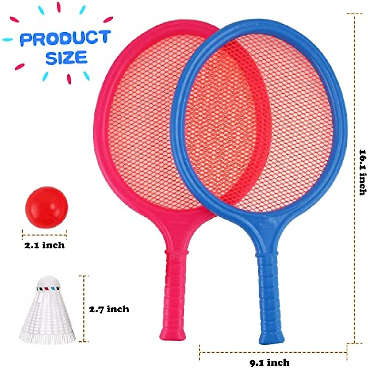 Badminton Racket Set for Kids, Toddlers with 2 Paddles, Ball and Birdie - Junior Kindergarten Student Outdoor Sports Tennis Racquet Play Game Beach Toys