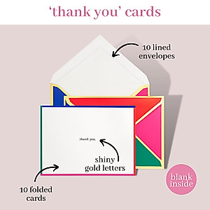 kate spade new york Blank Thank You Cards, Stationery Set with 10 Cards and Envelopes, Colorblock