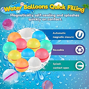Reusable Water Balloons, Self-Sealing Refillable Water Balloons, Soft Silicone Magnetic Water Balloons, Reusable Water Bomb for Water Fight Game, Water Park, Summer Party (Multicolor - 12PC)
