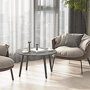 WiberWi Round Coffee Table 23.6” Small Coffee Tables for Living Room Faux Grey Marble Top Modern Circle Table Sturdy Black Solid Wood Legs Cocktail Table End Table