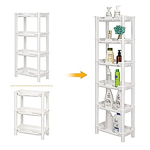 ELYKEN 4 Tier Shower Caddy Organizer Shelf Standing, 15.8 x 8.1 x 31.5 Inches, Rustproof, Plastic Floor Storage Rack for Bathroom, Countertop, Shower pan, Narrow Place, White