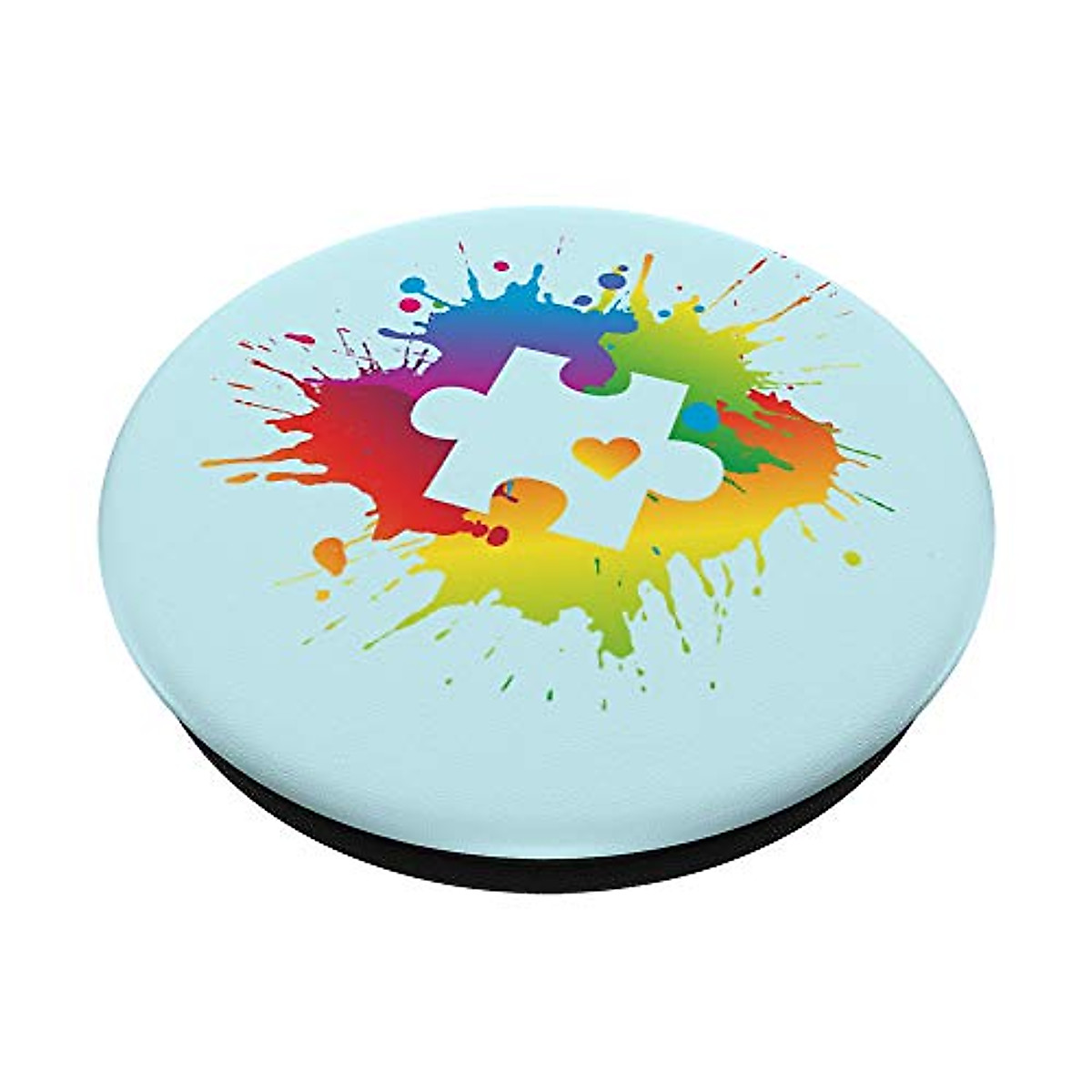 Autism Awareness Puzzle Piece Colorful Rainbow Splatter PopSockets PopGrip: Swappable Grip for Phones & Tablets