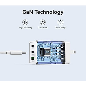 LINTYLE 65W USB C Charger 3-Port GaN Wall Charger Mini USB C USB A Charger Block Foldable Fast USB Type-C Charger Phone Laptop Tablet Charger Power Adapter - White