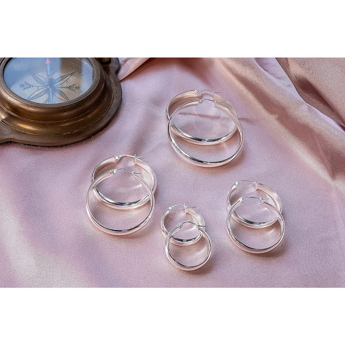 Sterling Silver High Polished Half Round-Tube Click-Top Light Hoop Earrings, 5x30mm