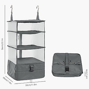 ELEZAY Hanging Packing Cubes Portable Travel Closet Collapsible Compression Clothes Organizer with Built in Shelves for Carry-on Luggage Suitcase Wardrobe Large_11.8 * 11.8 * 24 in, Grey