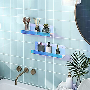 lamplig 2 Pcs Iridescent Shelves, 15'' Wall Mounted Kids Bookshelf, Acrylic Bookshelf for Toys, Rainbow Acrylic Floating Shelves Display Book Shelves for Kids Room Home Decor Ideal