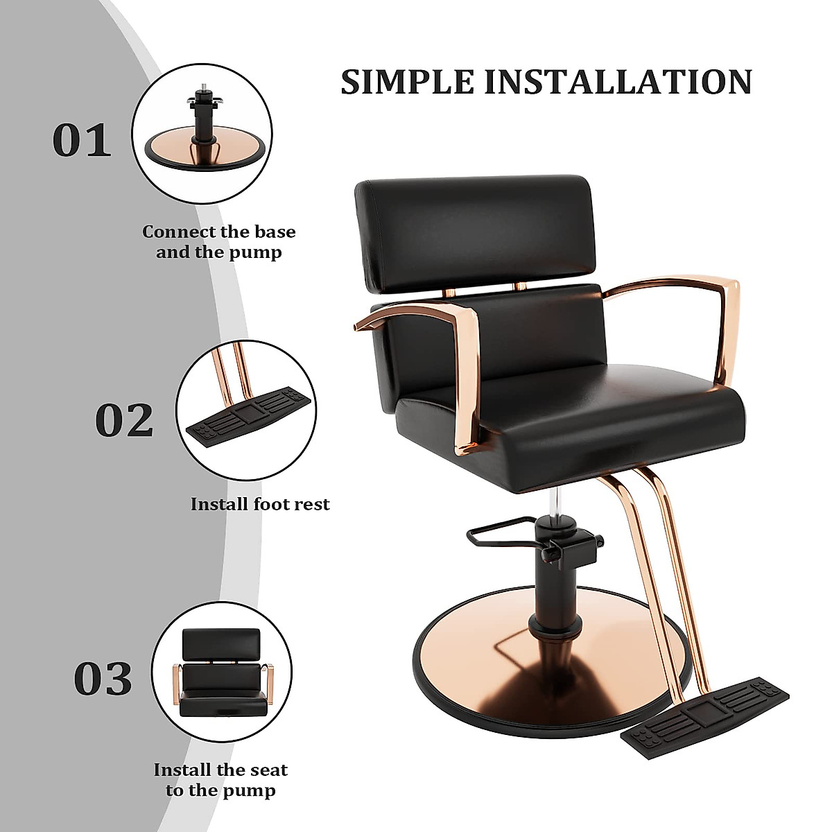 OmySalon Salon Chair for Hair Stylist Heavy Duty, Barber Chair 360 Degree Swivel, Hydraulic Styling Chair Black & Rose Gold, Beauty Spa Hairdressing Tattoo Equipment