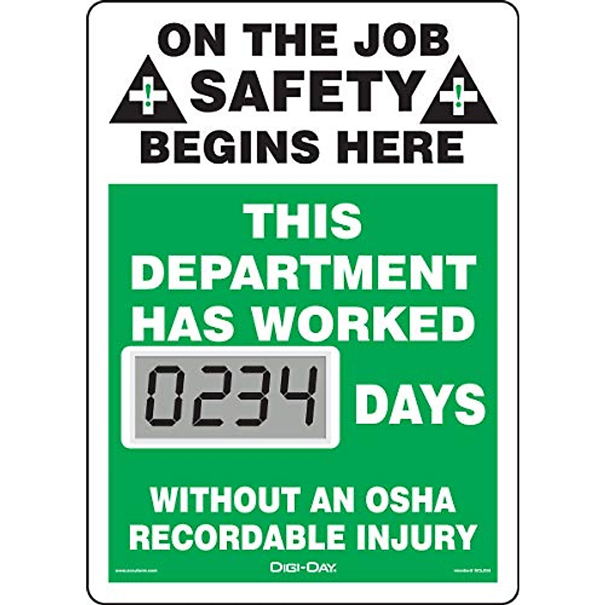 AccuformNMC Mini Digi-Day Battery Powered Electronic Safety Scoreboard SCL234, Tracks Department Days Without An OSHA Recordable Injury, 14”L x 10”W x 1”D, Bright LCD Display, Made in USA