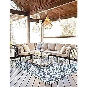 Rugs.com Outdoor Safari Collection Rug – 4' x 6' Blue Flatweave Rug Perfect for Entryways, Kitchens, Breakfast Nooks, Accent Pieces