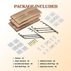 CONDRA FIELD No Drill Shelf,3 Pack Upgrade Floating Shelves with 3 Installation Options,Students and Renter Friendly Wall Hanging Shelves,Perfect for Dorm,Bathroom,Kitchen,Living Room.