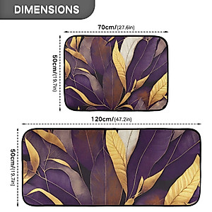 NFMILI (Luxury Purple Leaves) Kitchen Mat 2 PCS Cushioned Anti-Fatigue Kitchen Rug, Waterproof Non-Slip Floor Mats Thick Ergonomic Comfort Standing Mat for Kitchen Sink Laundry room bedroom living roo