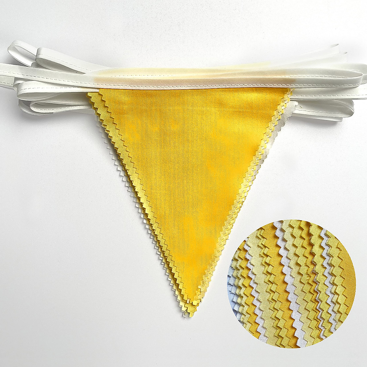 32Ft Yellow White Pennant Banner Fabric Triangle Flag Bunting Garland for Bee Sunflower Wedding Birthday Baby Shower Anniversary Lemon Theme Party Home Outdoor Garden Hanging Festivals Decorations