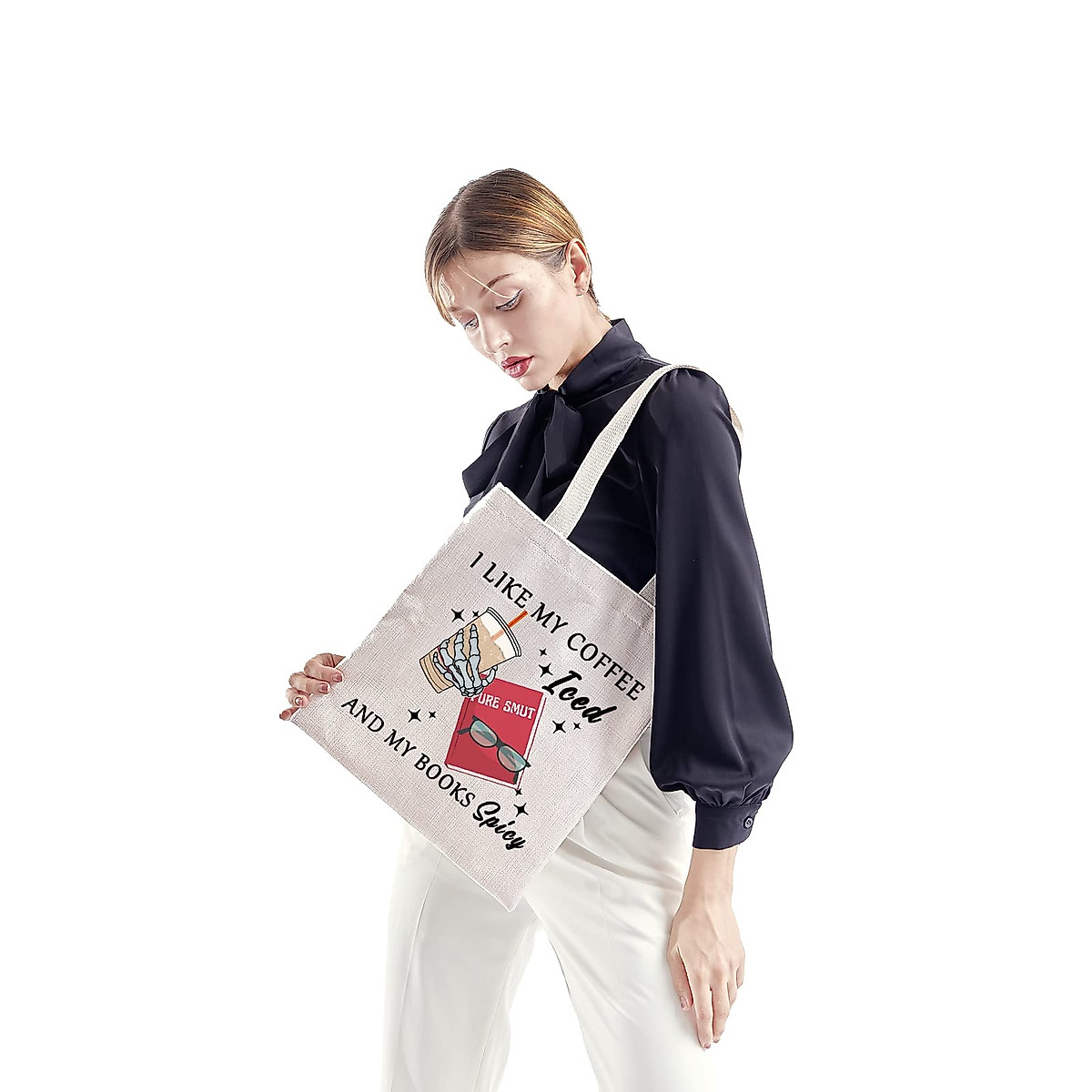 ZJXHPO Spicy Tote Bag Smut Slut Reusable Grocery Shopping Bag Handbag Spicy Literary Smut Reader Shoulder Bag (Coffee Spicy Tote)