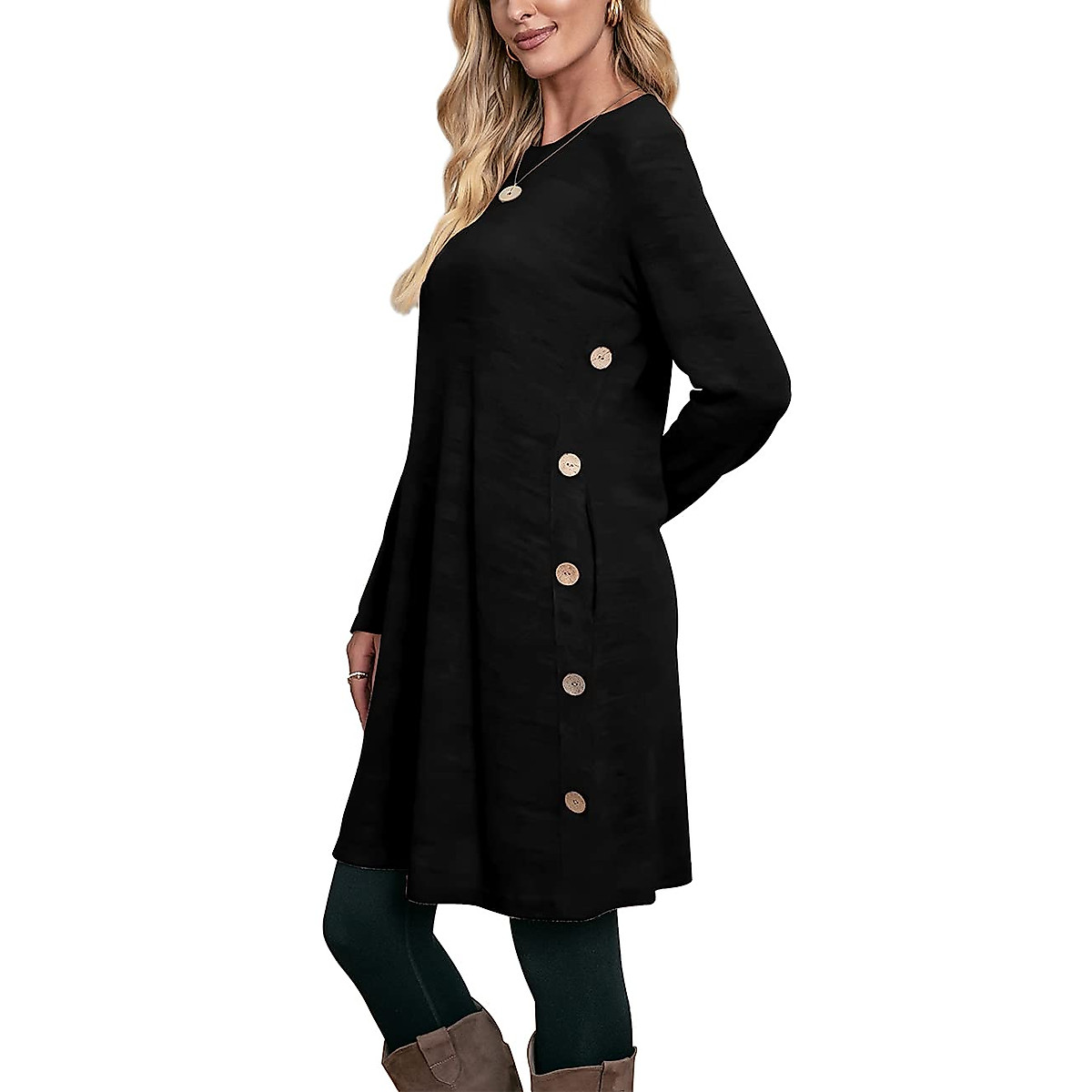 OFEEFAN Sweater Dresses for Women Tunics for Women to Wear with Leggings Black XL