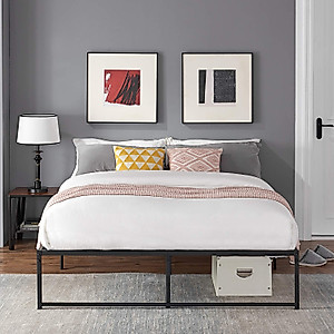 VECELO 14 Inch Bed Frame/No Box Spring Needed/Mattress Foundation/Steel Slat Support Black (Full), Metal Platform A