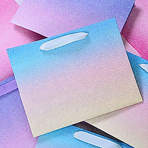PAPER FAIR 12Pcs Ombre Blue Cream Gift Bags Bulk w/ 24 Tissue Paper, 9 x 7 In, Gradient Pastel Glitter Paper Gift Wrap Bag, Recyclable Gift Packaging for Christmas Birthday Father's Day Baby Shower Party Favor Décor