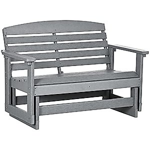 Outsunny 2-Person Outdoor Glider Bench Patio Double Swing Rocking Chair Loveseat w/Slatted HDPE Frame for Backyard Garden Porch, Light Gray